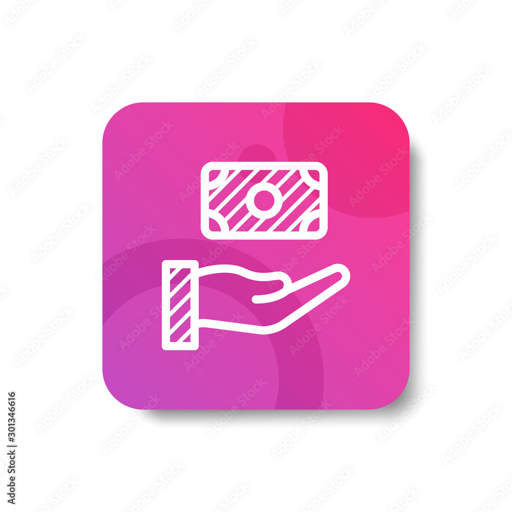 hand receive money round icon in outline / line and stripes style ...