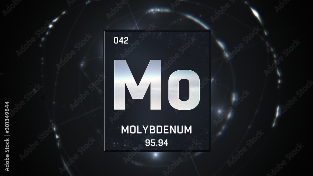 3D illustration of Molybdenum as Element 42 of the Periodic Table ...