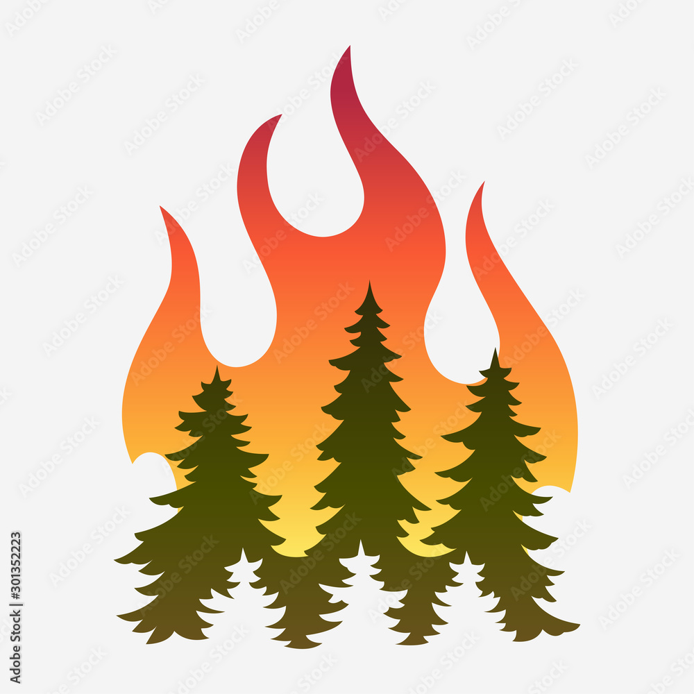 Forest fire, fir trees in fire. Simple vector Stock Vector | Adobe Stock