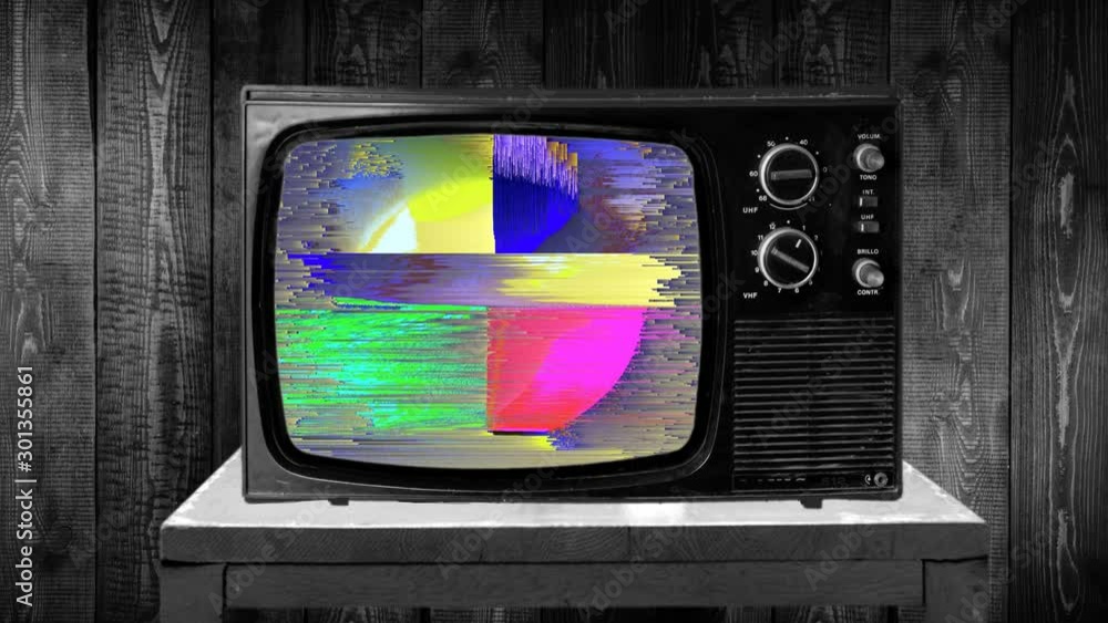 Old tv set with original tv color test screen, rgb cmyk no signal ...
