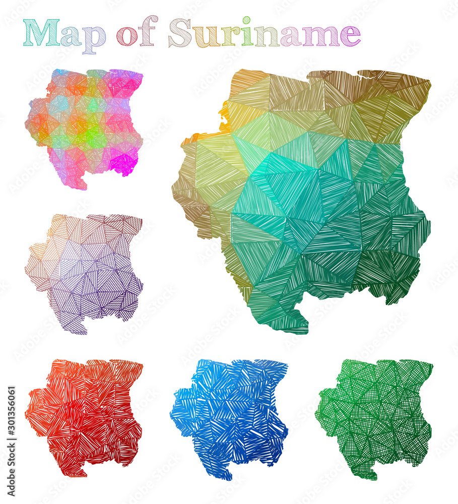 Hand-drawn map of Suriname. Colorful country shape. Sketchy Suriname ...