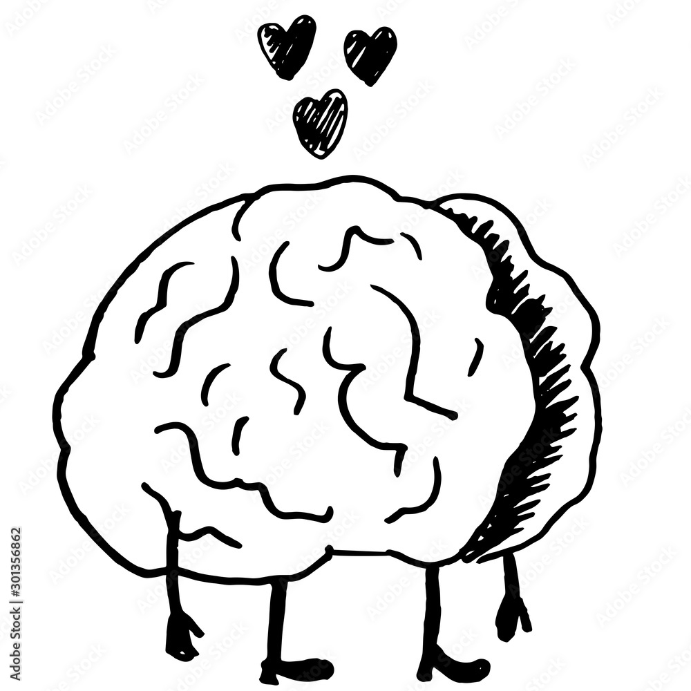 Brain concept fell in love. Graphics illustration yubov, sympathy ...
