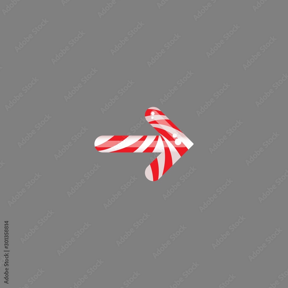 Striped peppermint candy in the shape of down arrow. Vector icon ...