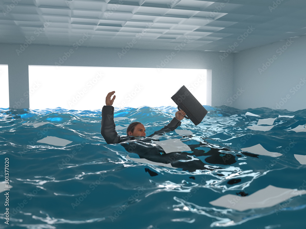 businessman drowning at work in the office Stock-Illustration | Adobe Stock