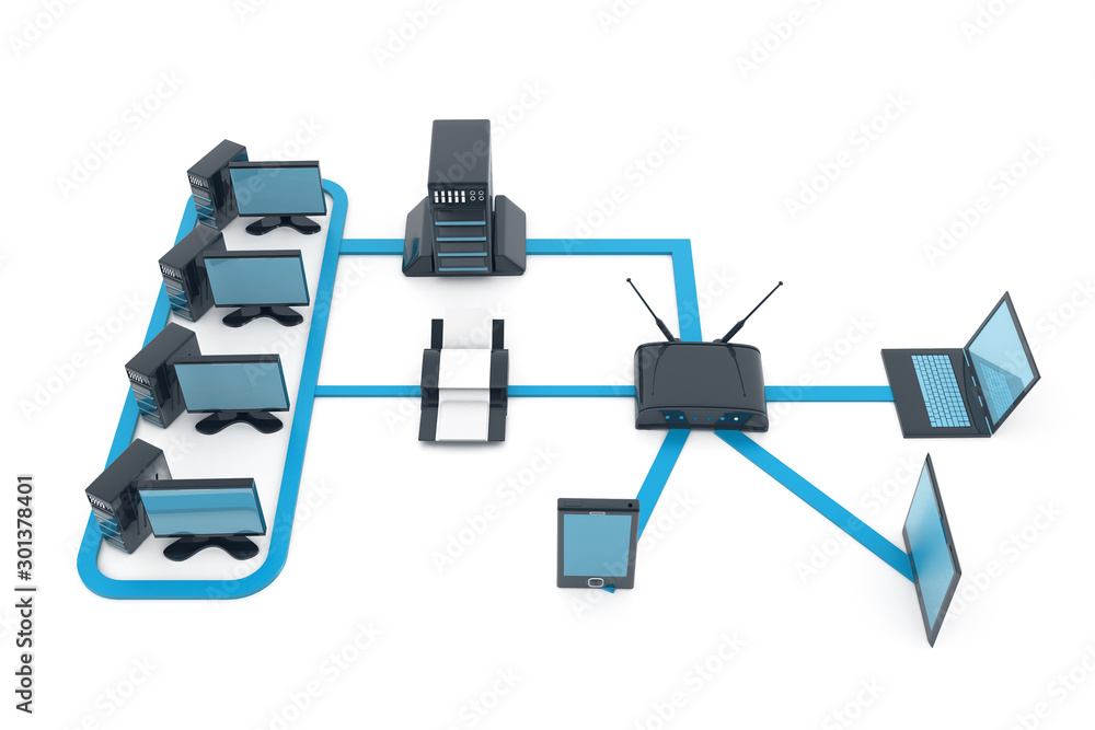 Computer network. Internet concept. Network diagram. 3d illustration ...