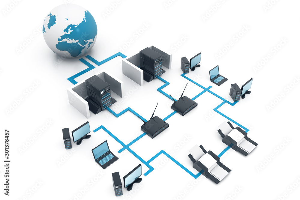 Computer network. Internet concept. Network diagram. 3d illustration ...