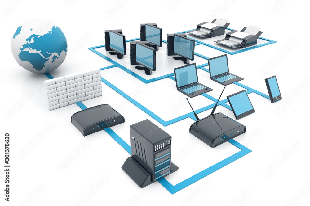 Computer network. Internet concept. Network diagram. 3d illustration ...