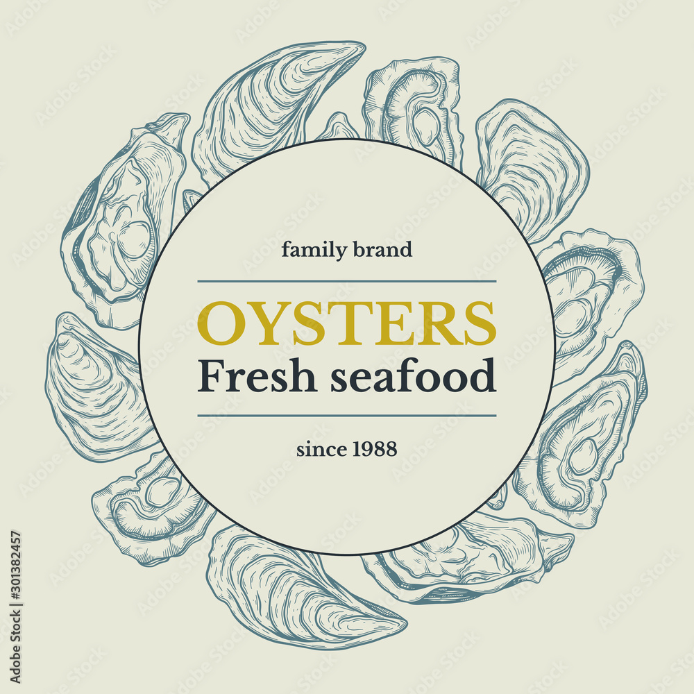 frame template for menu with different oysters. sketch style hand drawn ...