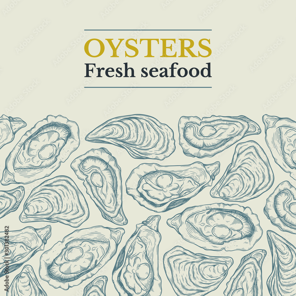 frame template for menu with different oysters. sketch style hand drawn ...