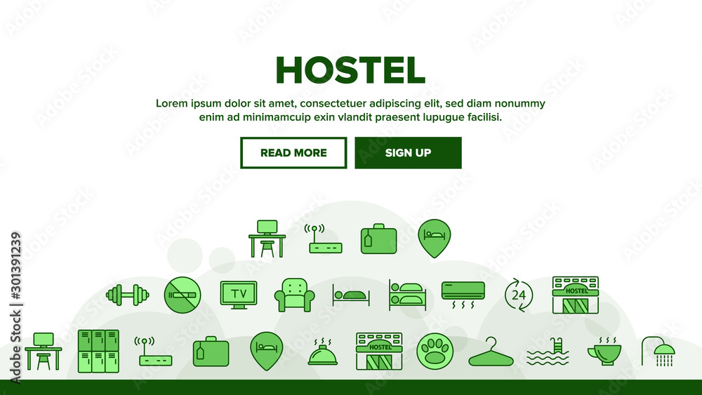 Hostel, Tourist Accommodation Vector Linear Icons Set. Hostel ...