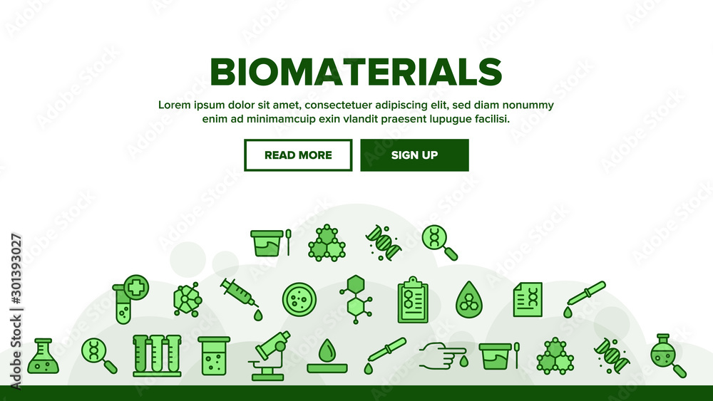 Biomaterials, Medical Analysis Vector Linear Icons Set. Biomaterials ...