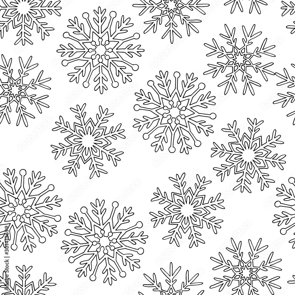 Hand drawn snowflakes, coloring page, seamless pattern Stock Vector ...
