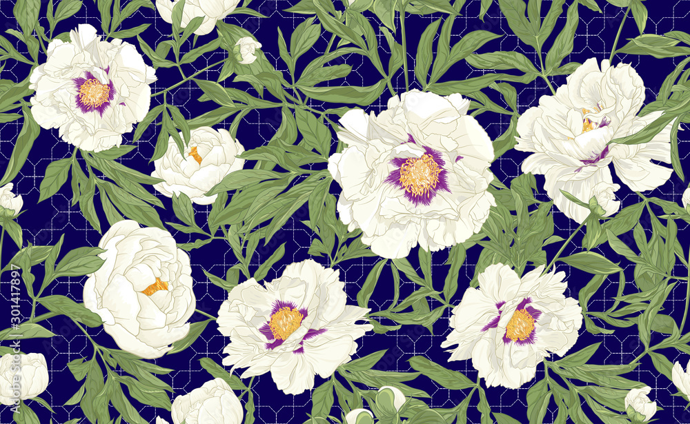 Peony flower. Seamless pattern, background. Colored vector illustration ...