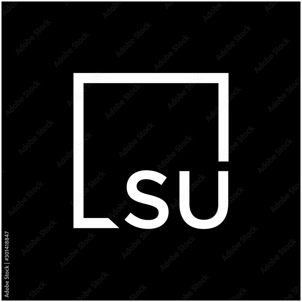 Letter SU Logo design with square frame line art. business consulting ...