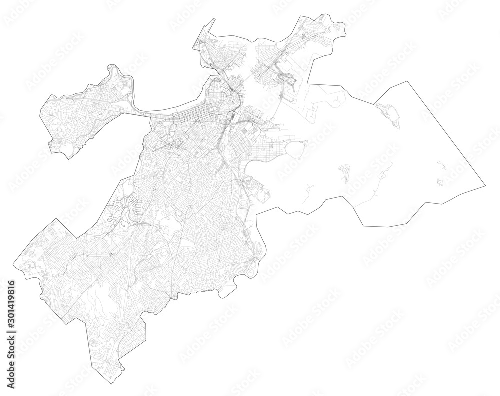 Satellite map of Boston, Usa. Map roads, ring roads and highways ...