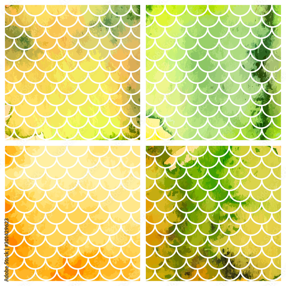 Set of yellow mermaid scales. Fish scales. Underwater sea pattern ...
