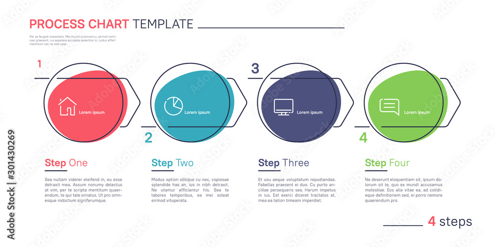 Clean and simple flat style linear vector infographic process chart ...