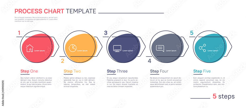 Clean and simple flat style linear vector infographic process chart ...