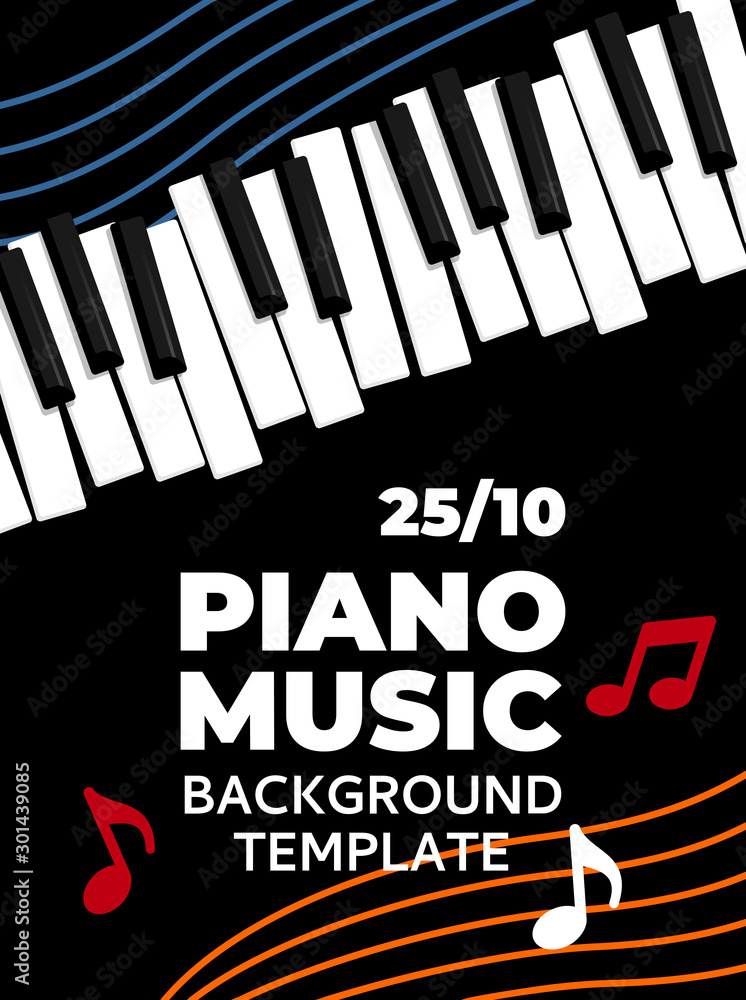 Music piano poster template. Vector flyer background with keyboard ...