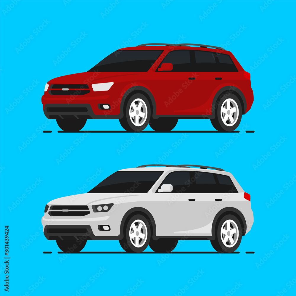 Car suv vector illustrayion in flat style. Auto side view. Red and ...