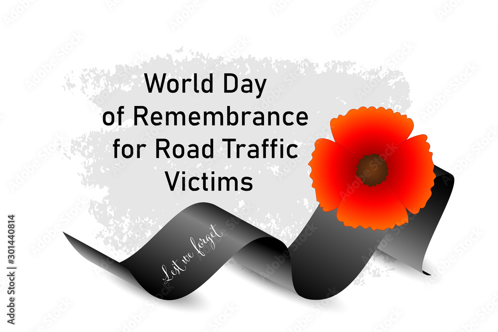 Vecteur Stock World Day of Remembrance for Road Traffic Victims poster with red poppy flower and ...