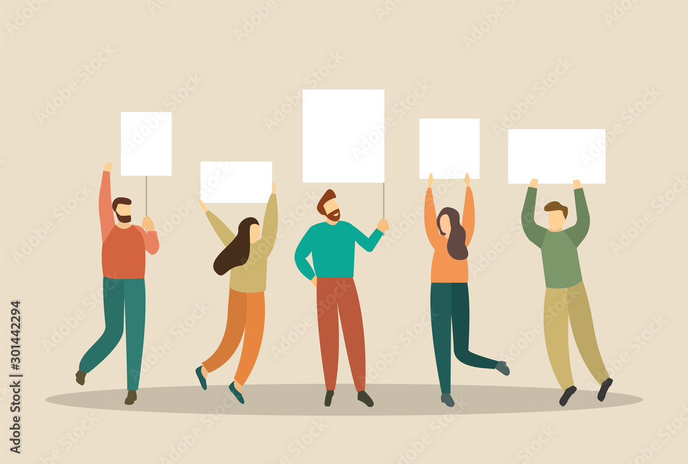 People holding empty banners. Crowd people with blank posters. Protest ...