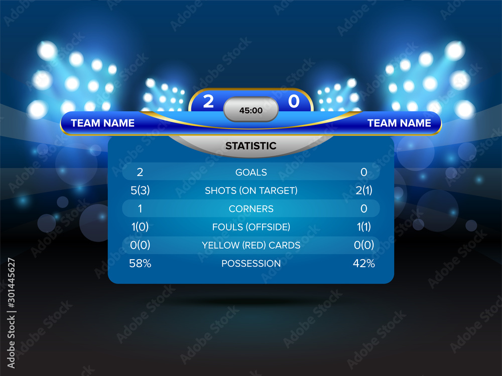 Sport scoreboard with time and result display. Vector template for your ...