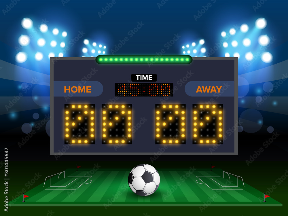 Stadium electronic sports scoreboard with soccer time and football ...