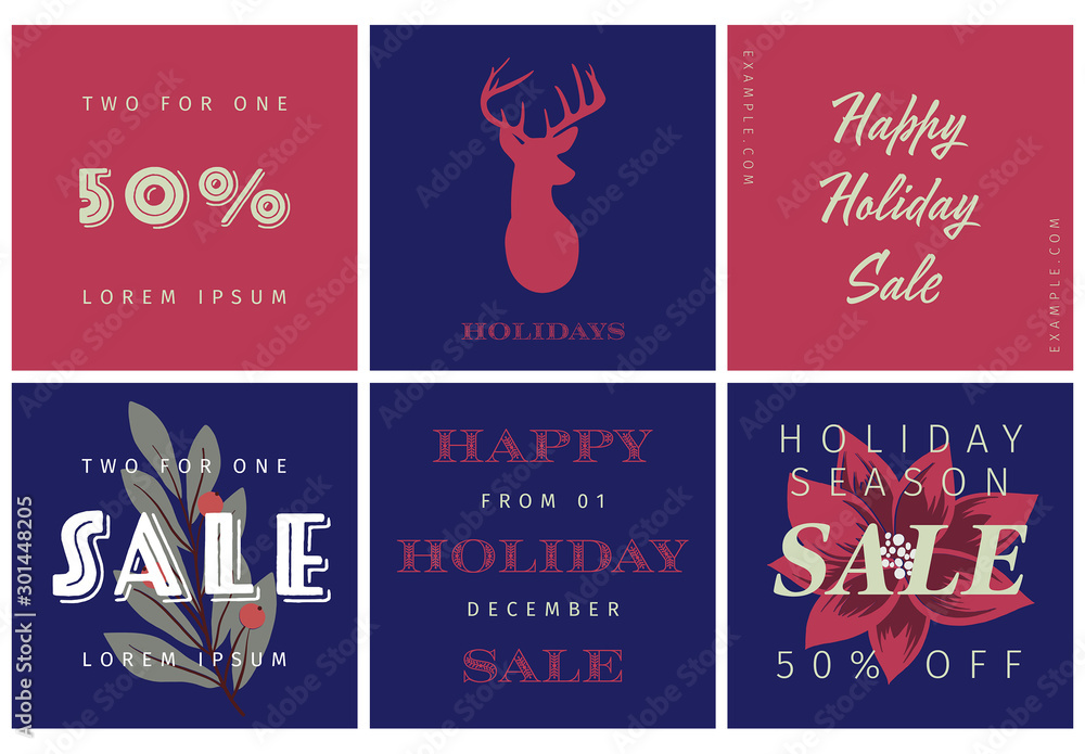 Illustrated Holiday Social Media Post Layout Set Stock Template | Adobe ...