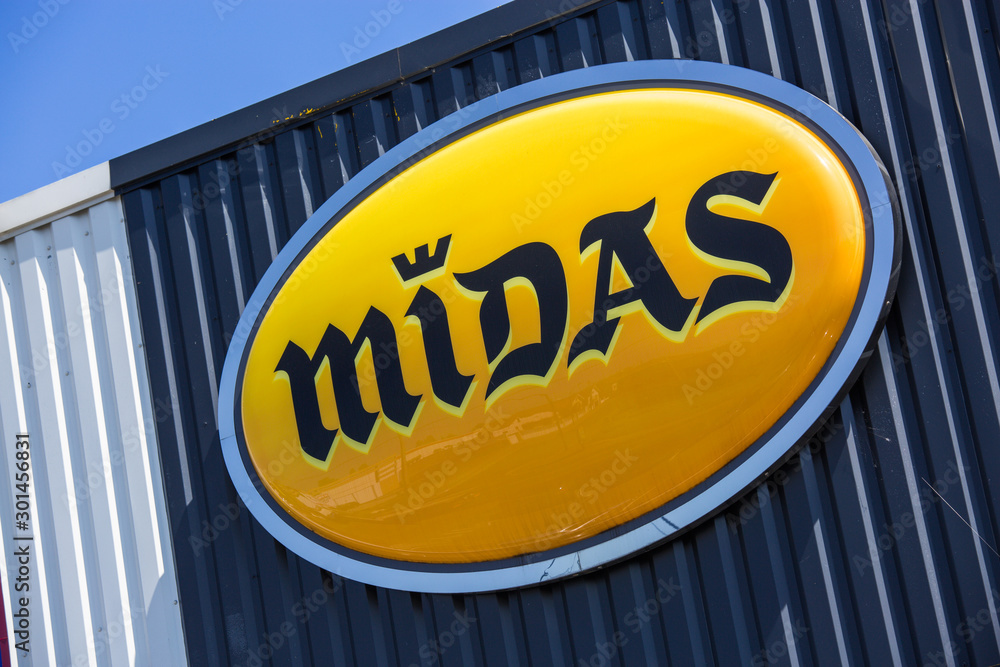 Midas logo, a company specialised in fast car repairing and maintenance ...
