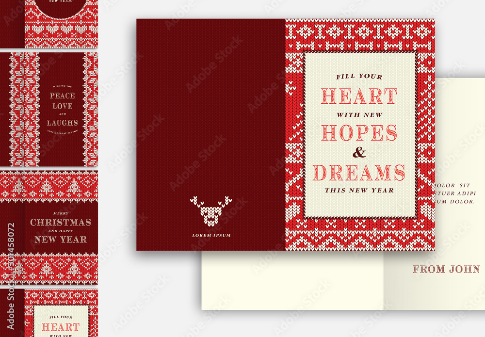 Holiday Card Layout with Textile Pattern Elements Stock Template ...