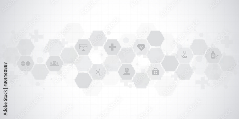 Abstract medical background with flat icons and symbols. Template ...
