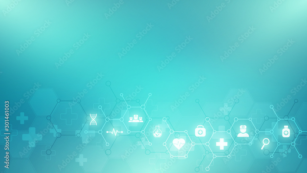 Abstract medical background with flat icons and symbols. Template ...