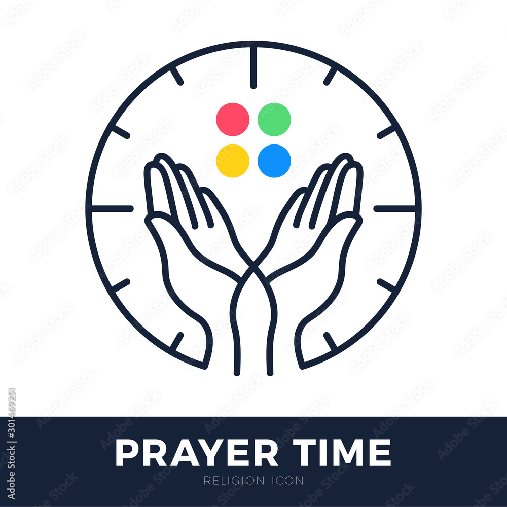 Time to Pray vector logo. Praying Hands Icon with clock. Stock Vector ...