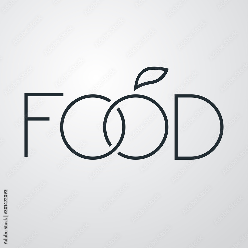 Concepto comida natural. Vegano. Logotipo lineal con palabra food con ...