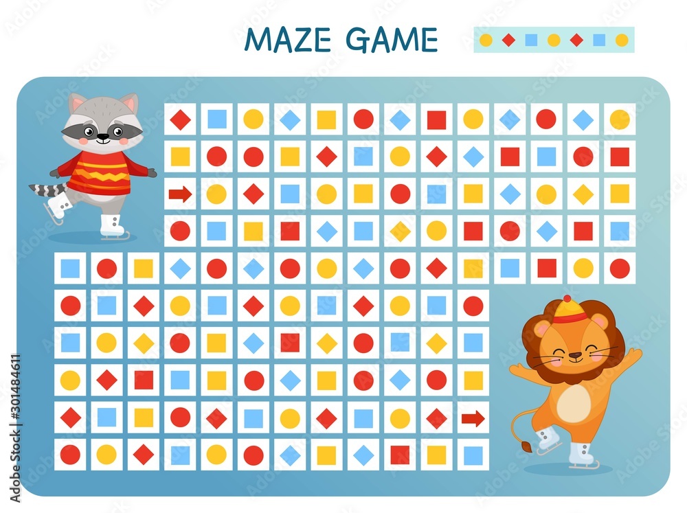Maze game for children. Find the correct path by the pattern. Cartoon ...