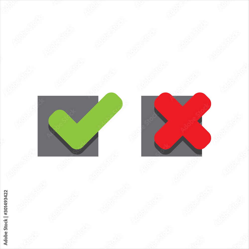 stylish check mark V X icon vector. Yes No true false symbol logo Stock ...