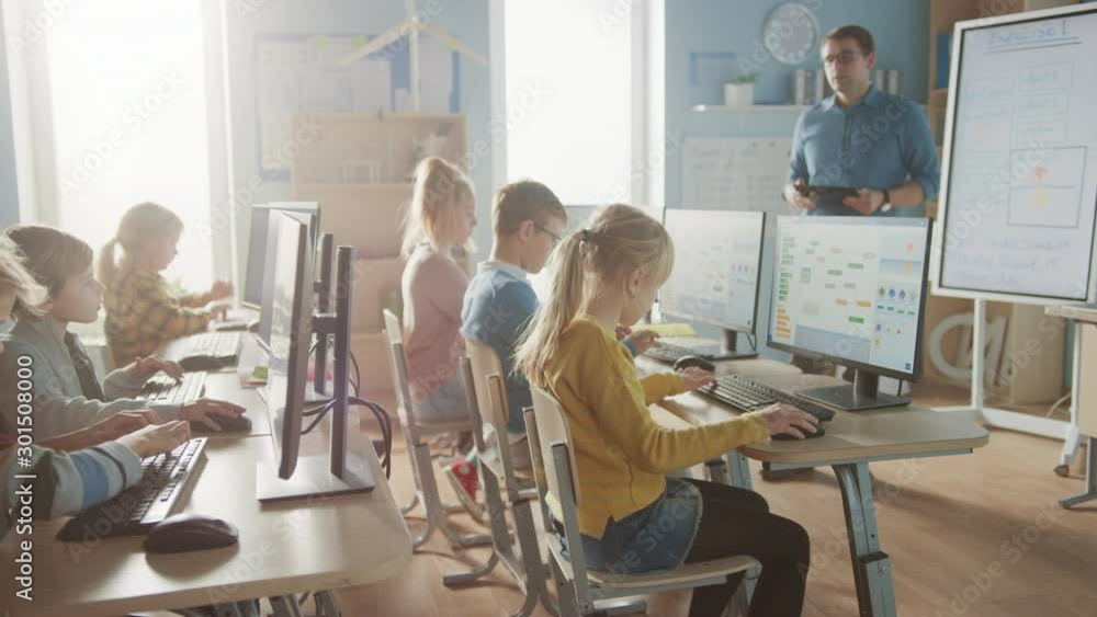 Elementary School Science Classroom: Teacher Educates Smart Little ...