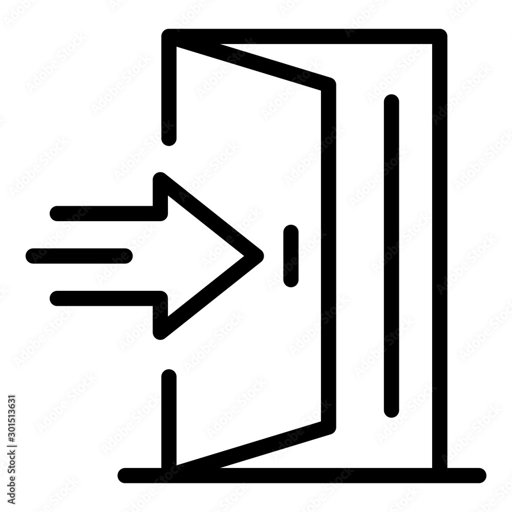 Open door with arrow icon. Outline open door with arrow vector icon for ...