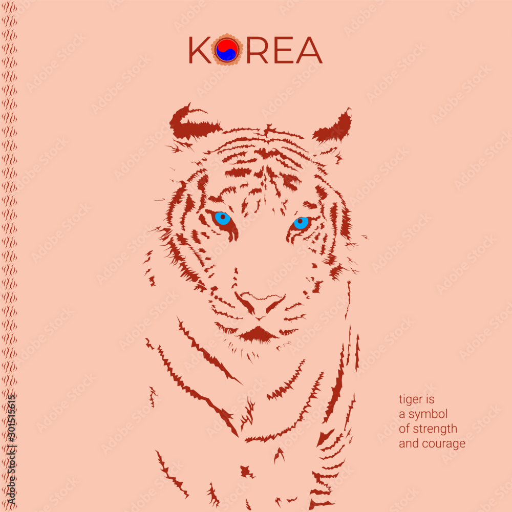 The tiger is one of the main symbols of South Korea. Made in red-beige ...