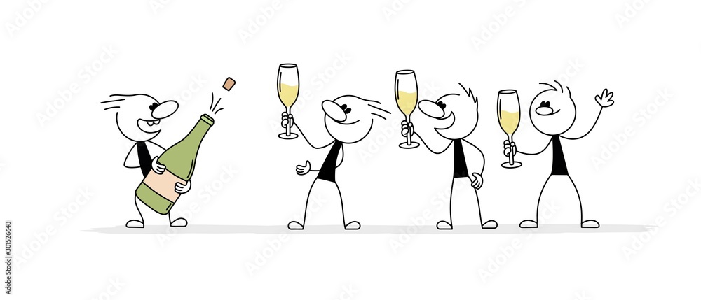 Doodle stick figure: Businessmen celebrating victory in office ...