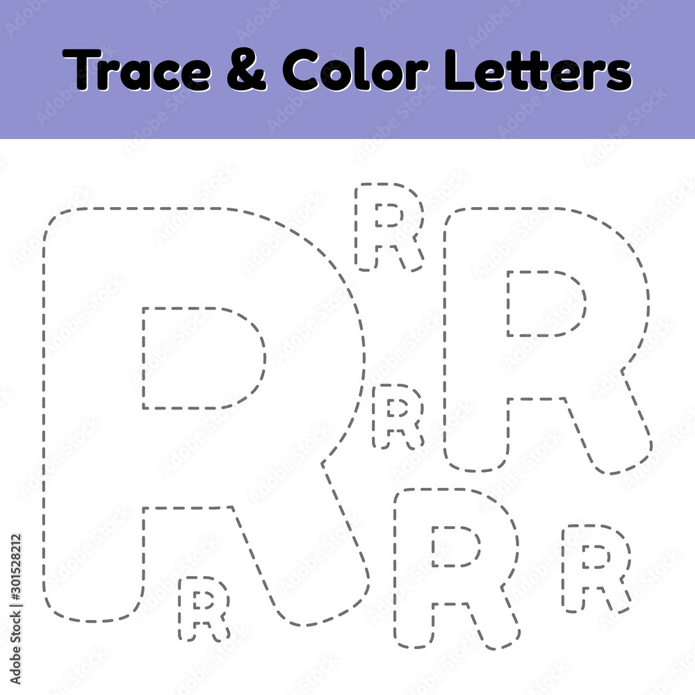 Trace line letter for kindergarten and preshool kids. Write and color r ...