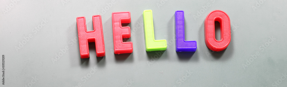 big magnetized letters with text HELLO Stock Photo | Adobe Stock