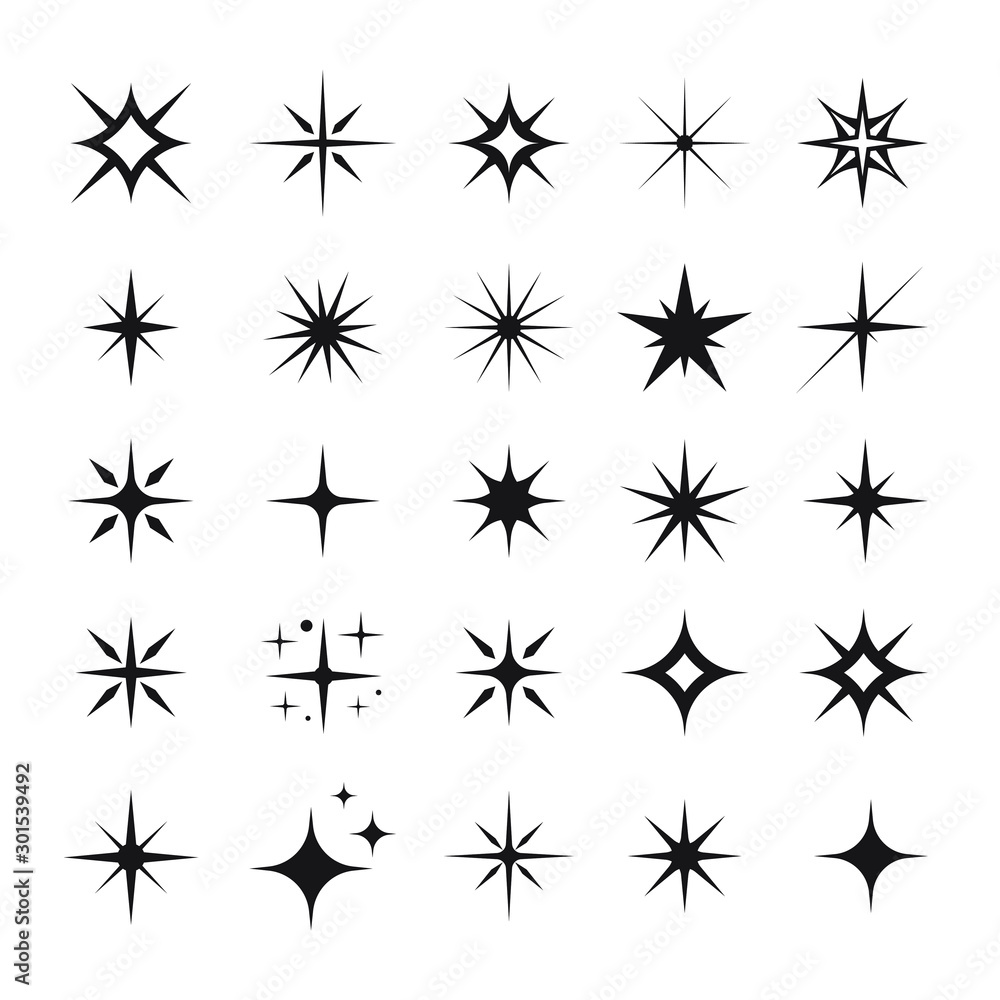 Star icons. Twinkling stars. Sparkles, shining burst. Christmas stars ...
