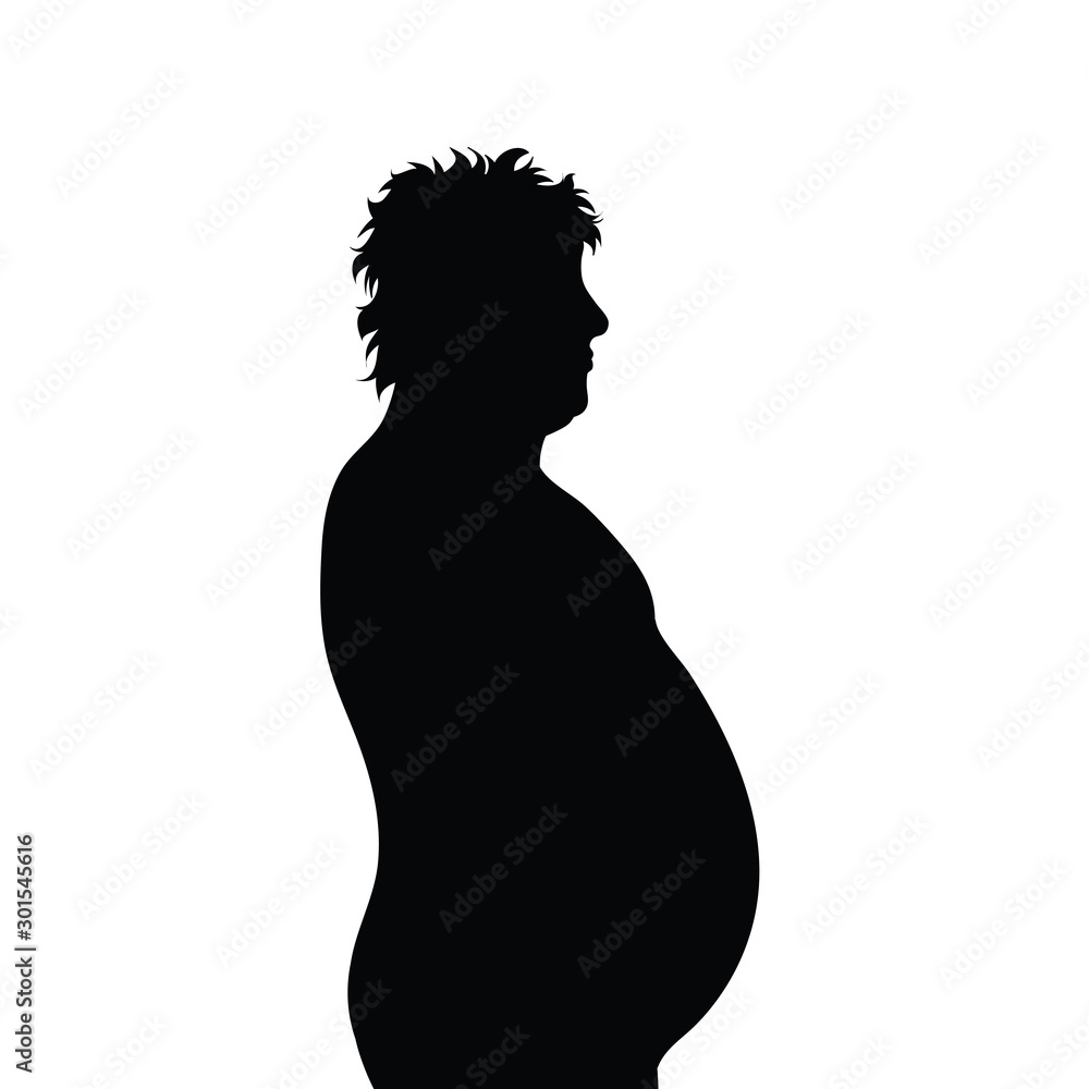 Vector silhouette of obese man on white background. Symbol of boy, fat ...
