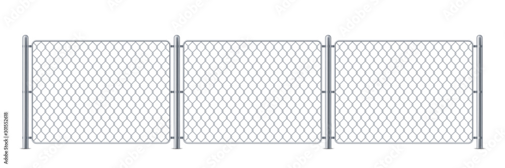 Security metal fence or police steel chain link barrier, wire ...