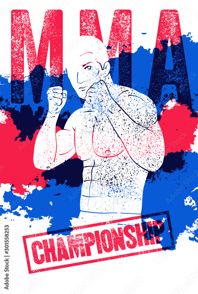 MMA Championship typographical vintage grunge style poster with hand ...