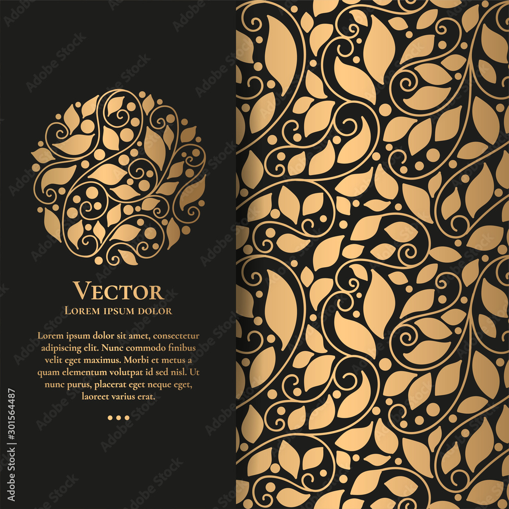 Abstract golden greeting card design on a black background. Luxury ...