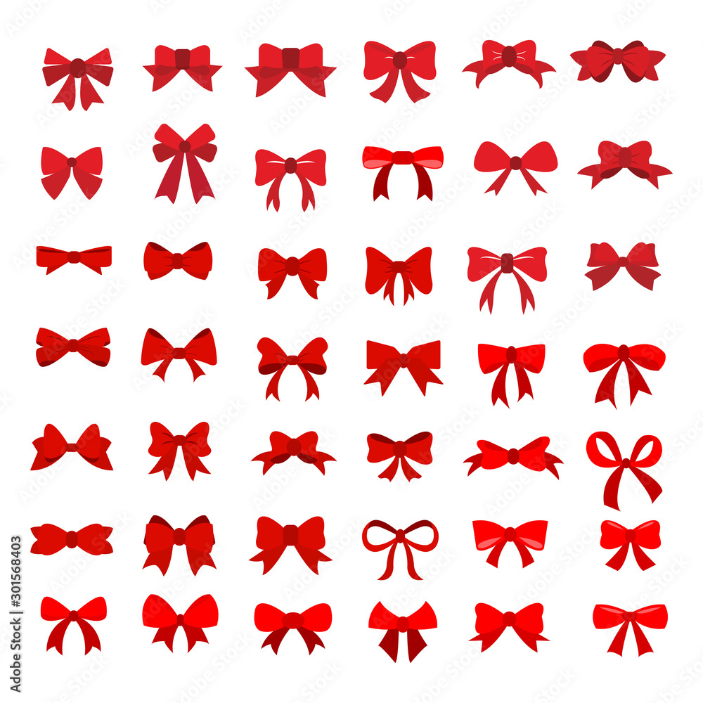 set of Red bow flat design isolated on white background Stock Vector ...
