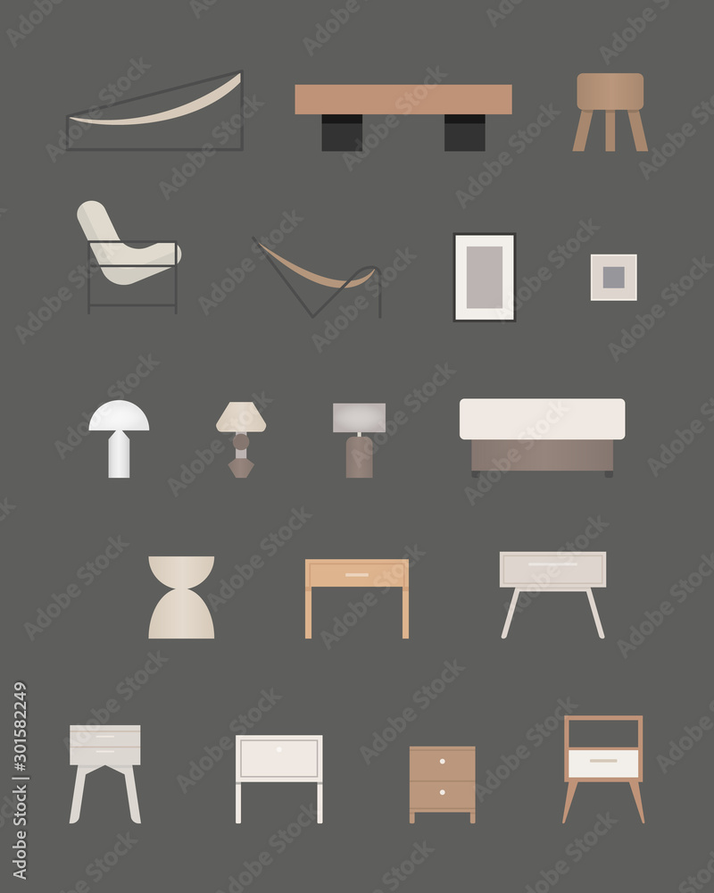 Set of furniture vector. Interior design elements. Interior elements and furniture icons ...